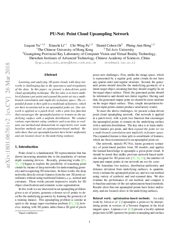 (PDF) PU-Net: Point Cloud Upsampling Network
