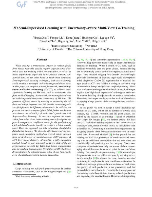 (PDF) 3D Semi-Supervised Learning with Uncertainty-Aware Multi-View Co-Training
