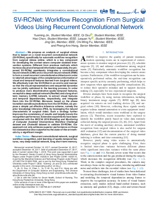 (PDF) SV-RCNet: Workflow Recognition From Surgical Videos Using Recurrent Convolutional Network