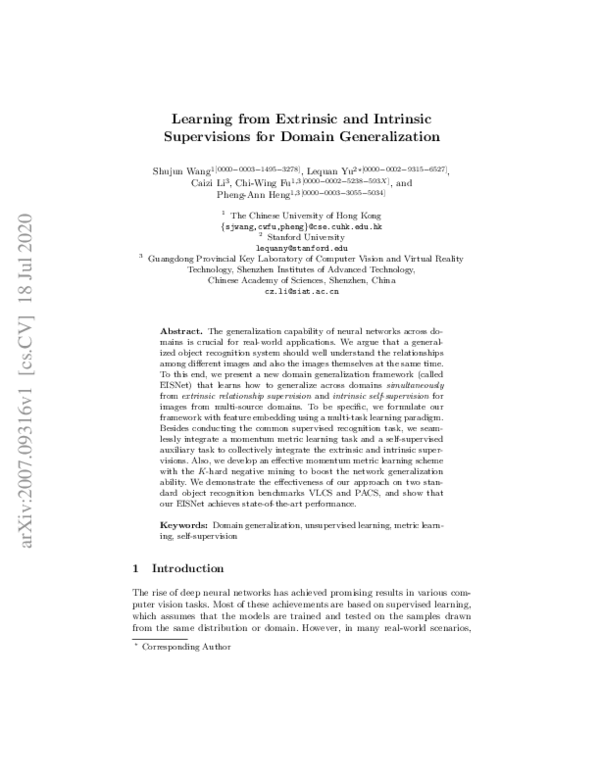 (PDF) Learning from Extrinsic and Intrinsic Supervisions for Domain Generalization