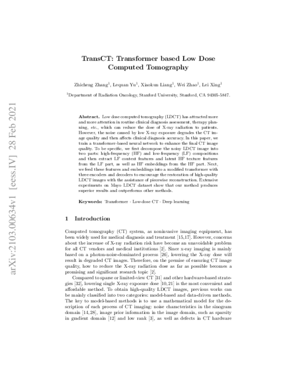 (PDF) TransCT: Transformer based Low Dose Computed Tomography (PDF) TransCT: Transformer based Low Dose Computed Tomography