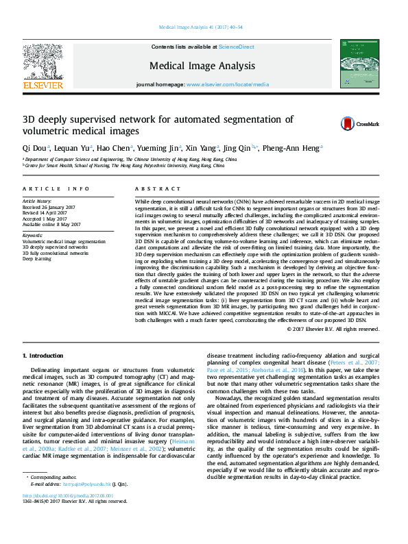 (PDF) 3D deeply supervised network for automated segmentation of volumetric medical images