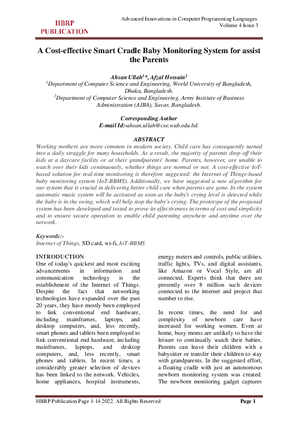 (PDF) A Cost-effective Smart Cradle Baby Monitoring System for assist ...