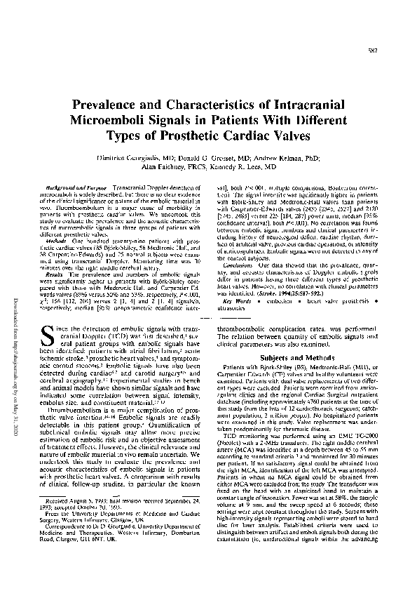 (PDF) Prevalence and characteristics of intracranial microemboli ...