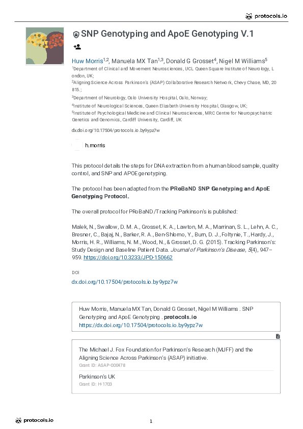 (PDF) SNP Genotyping and ApoE Genotyping v1