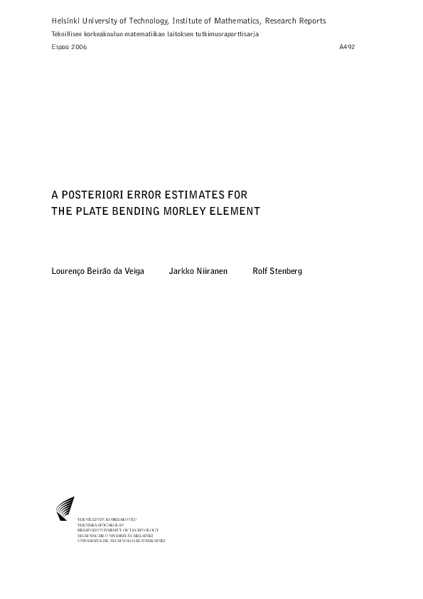 (PDF) A Posteriori Error Estimates for the Plate Bending Morley Element ...