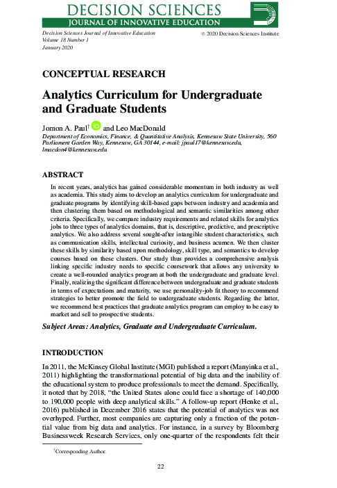 (PDF) Analytics Curriculum for Undergraduate and Graduate Students