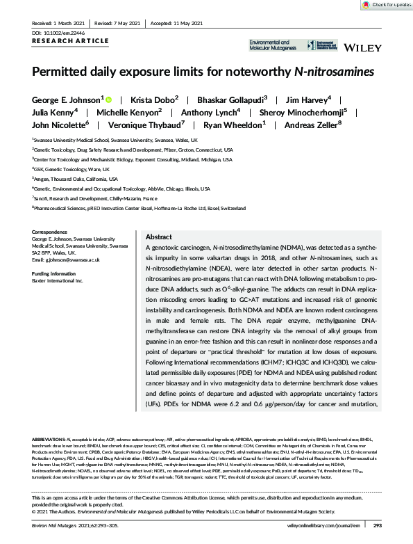 (PDF) Permitted daily exposure limits for noteworthy N‐nitrosamines