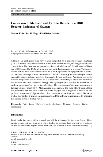 (PDF) Conversion of Methane and Carbon Dioxide in a DBD Reactor ...
