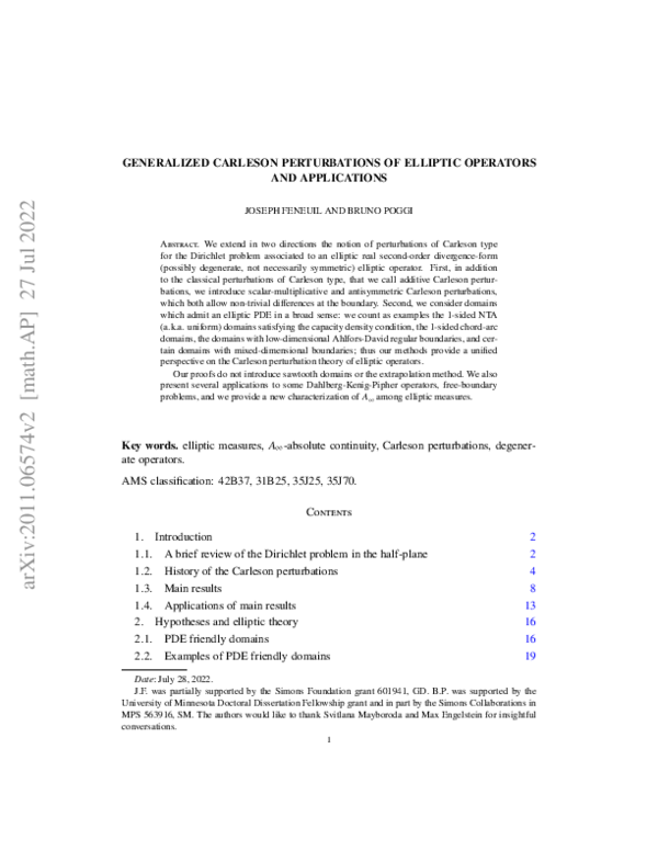 (PDF) Generalized Carleson perturbations of elliptic operators and applications
