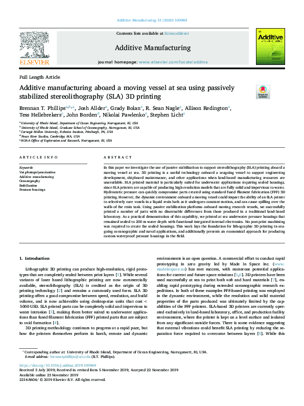 (PDF) Additive manufacturing aboard a moving vessel at sea using ...