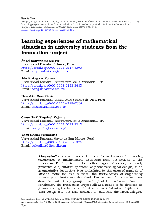 (PDF) Learning experiences of mathematical situations in university students from the innovation ...
