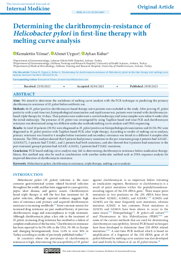(PDF) Determining the clarithromycin-resistance of helicobacter pylori ...