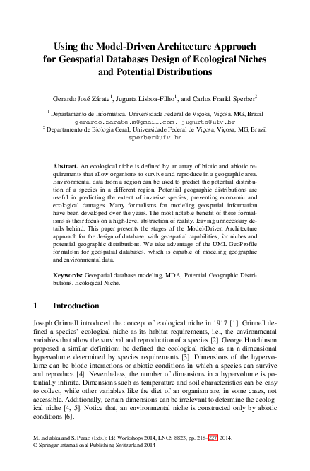 (PDF) Using the Model-Driven Architecture Approach for Geospatial Databases Design of Ecological ...