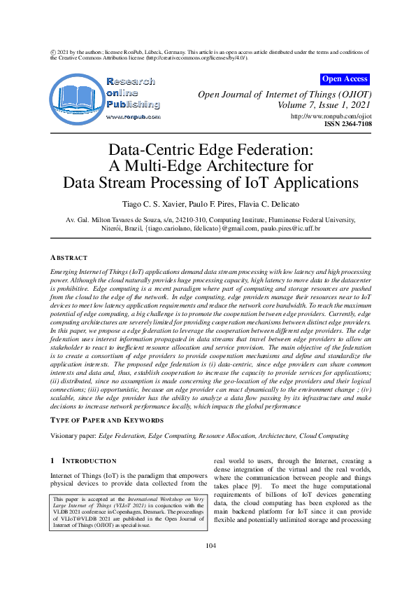 (PDF) Data-Centric Edge Federation: A Multi-Edge Architecture for Data Stream Processing of IoT ...