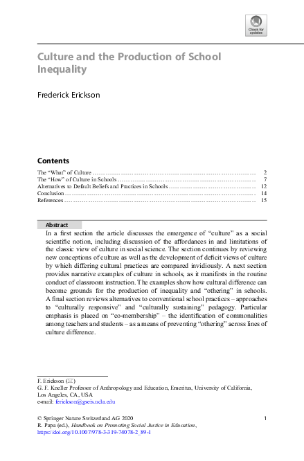 (PDF) Culture and the Production of School Inequality
