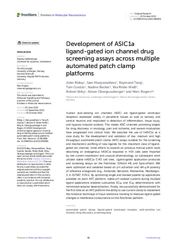 (PDF) Development of ASIC1a ligand-gated ion channel drug screening ...