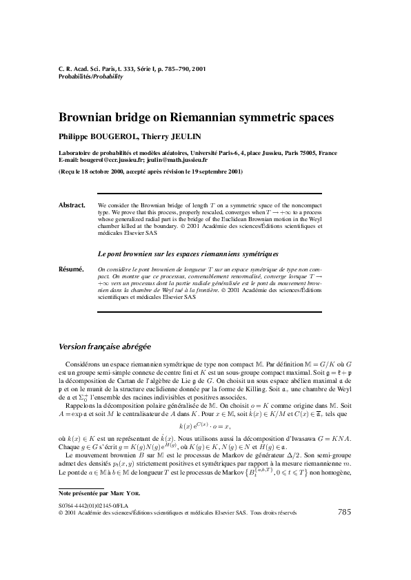 (PDF) Brownian bridge on Riemannian symmetric spaces