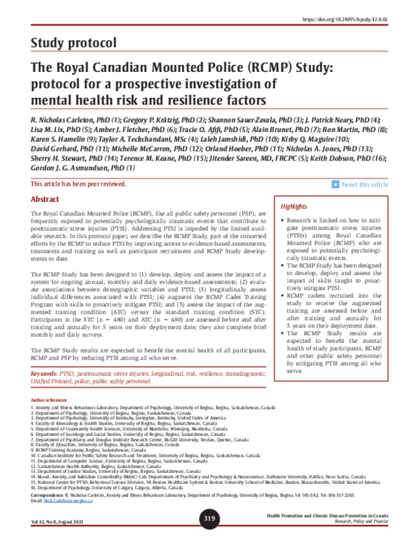 (PDF) The Royal Canadian Mounted Police (RCMP) Study: protocol for a prospective investigation ...