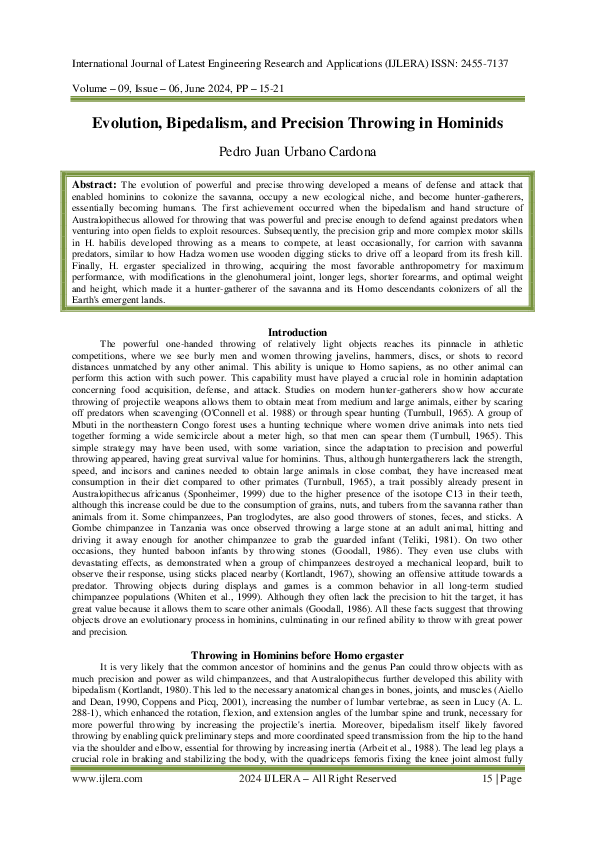 (PDF) Evolution, Bipedalism, and Precision Throwing in Hominids