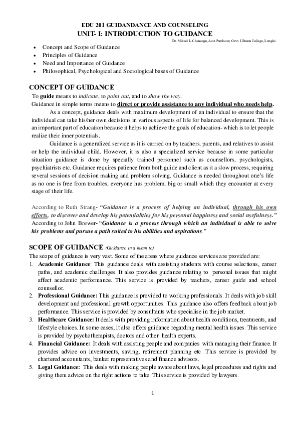 (PDF) EDU 201 UNIT I Introduction to Guidance
