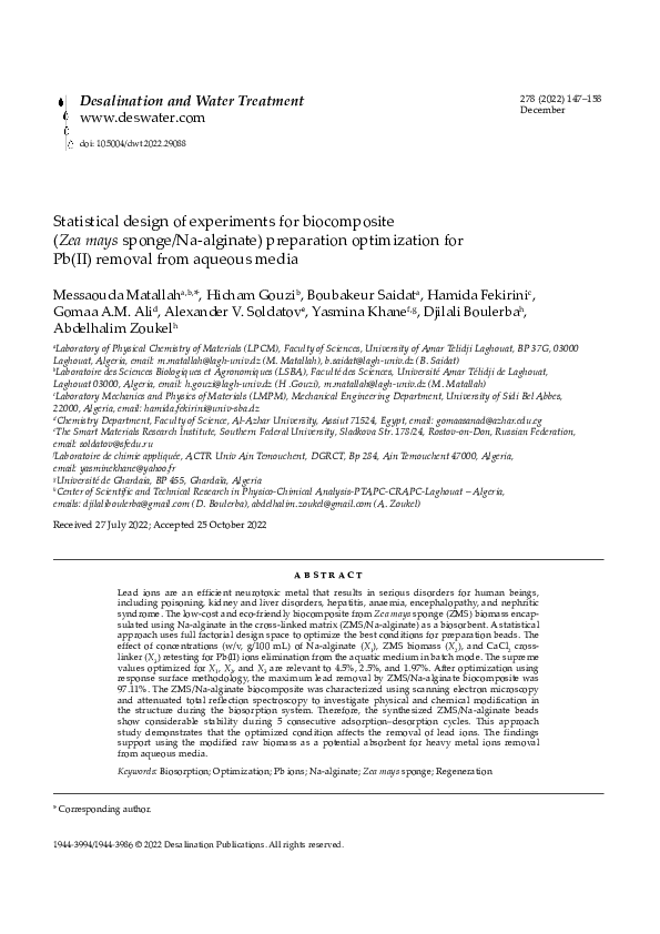 (PDF) Statistical design of experiments for biocomposite (Zea mays sponge/Na-alginate ...