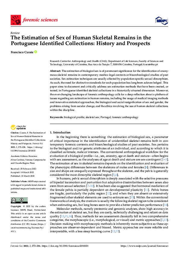 Pdf The Estimation Of Sex Of Human Skeletal Remains In The Portuguese Identified Collections