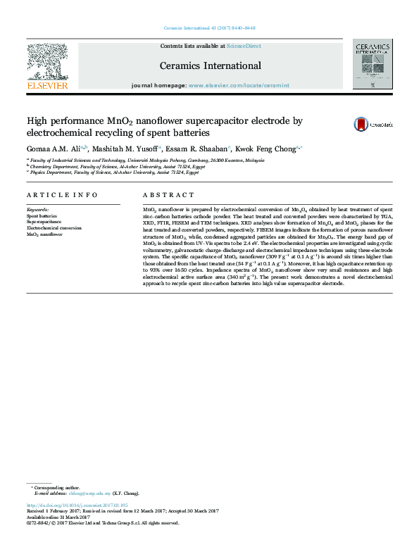(PDF) High performance MnO2 nanoflower supercapacitor electrode by ...