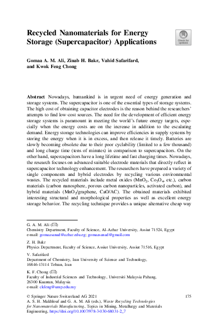 (PDF) Recycled Nanomaterials for Energy Storage (Supercapacitor) Applications