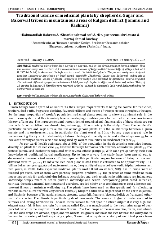 (PDF) Traditional usance of medicinal plants by shepherds , Gujjar and ...