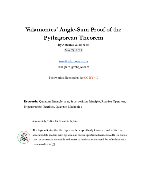 (PDF) Valamontes' Angle-Sum Proof of the Pythagorean Theorem