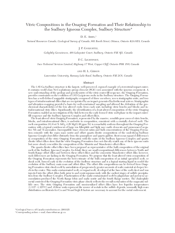 (PDF) Vitric Compositions in the Onaping Formation and Their ...