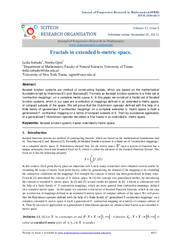 (PDF) Fractals in extended b-metric space