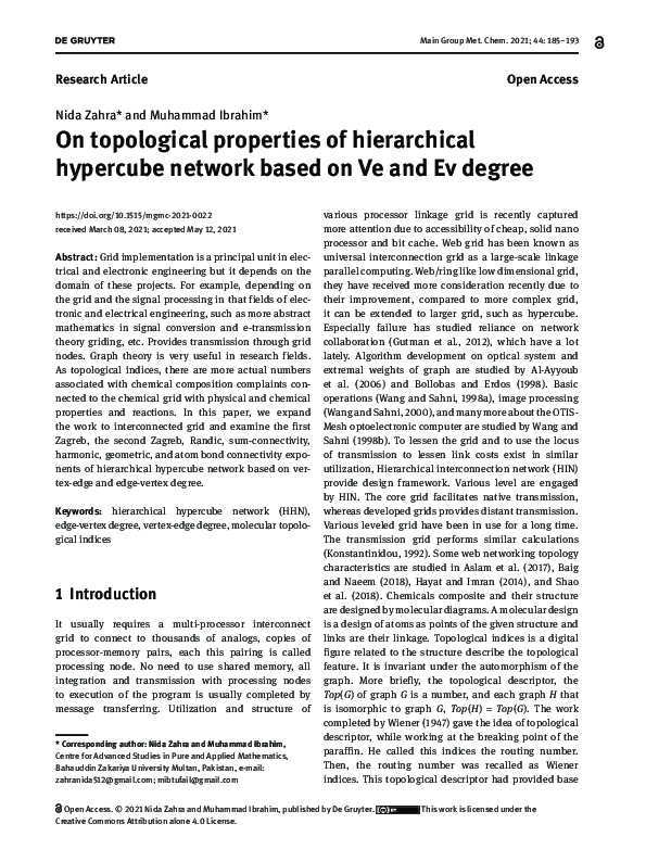 (PDF) On topological properties of hierarchical hypercube network based on Ve and Ev degree
