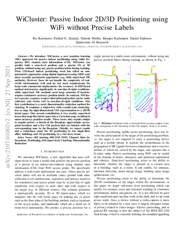 (PDF) WiCluster: Passive Indoor 2D/3D Positioning using WiFi without Precise Labels