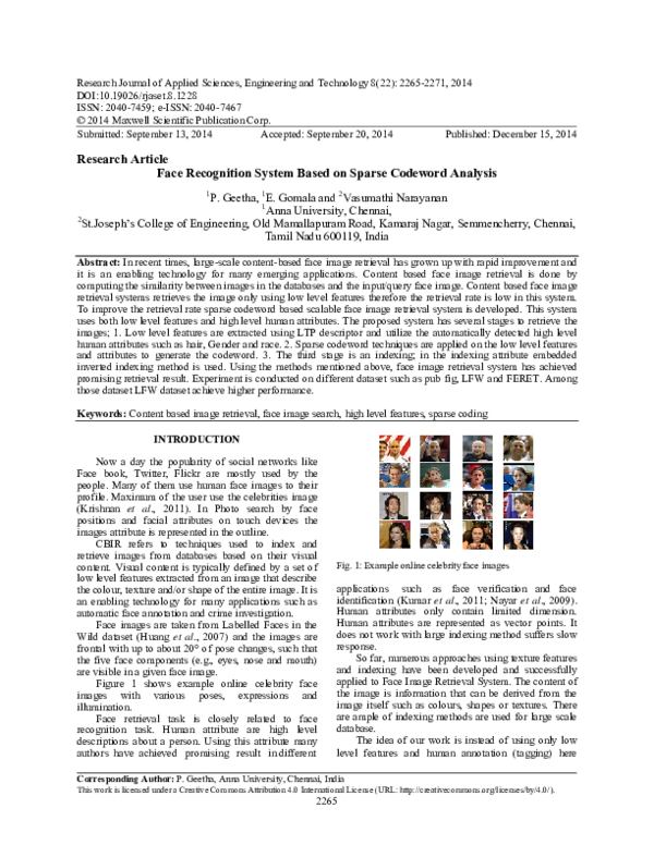 Pdf Face Recognition System Based On Sparse Codeword Analysis