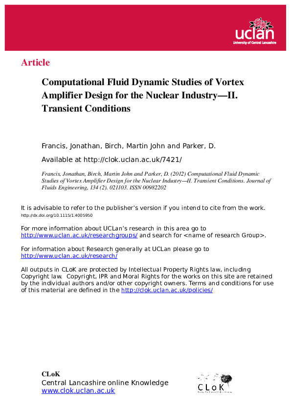 (PDF) Computational Fluid Dynamic Studies of Vortex Amplifier Design for the Nuclear Industry—II ...