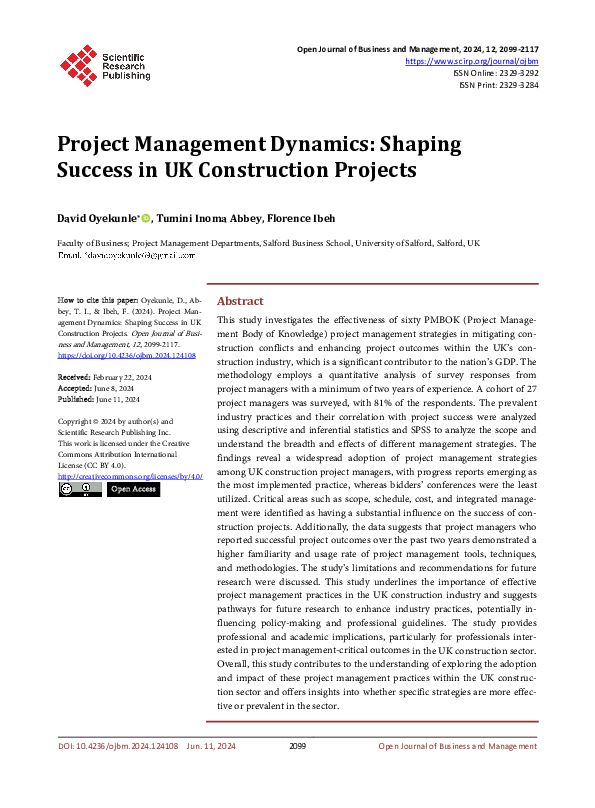 (PDF) Project Management Dynamics: Shaping Success in UK Construction ...