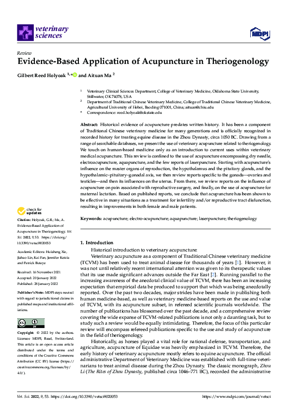 (PDF) Evidence-Based Application of Acupuncture in Theriogenology