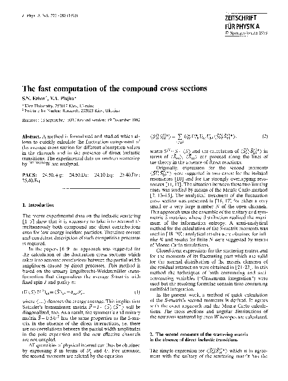 Pdf The Fast Computation Of The Compound Cross Sections