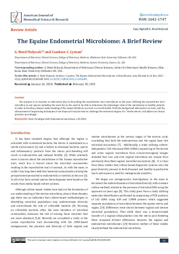 (PDF) The Equine Endometrial Microbiome: A Brief Review