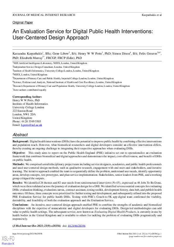 (PDF) An Evaluation Service for Digital Public Health Interventions: User-Centered Design Approach
