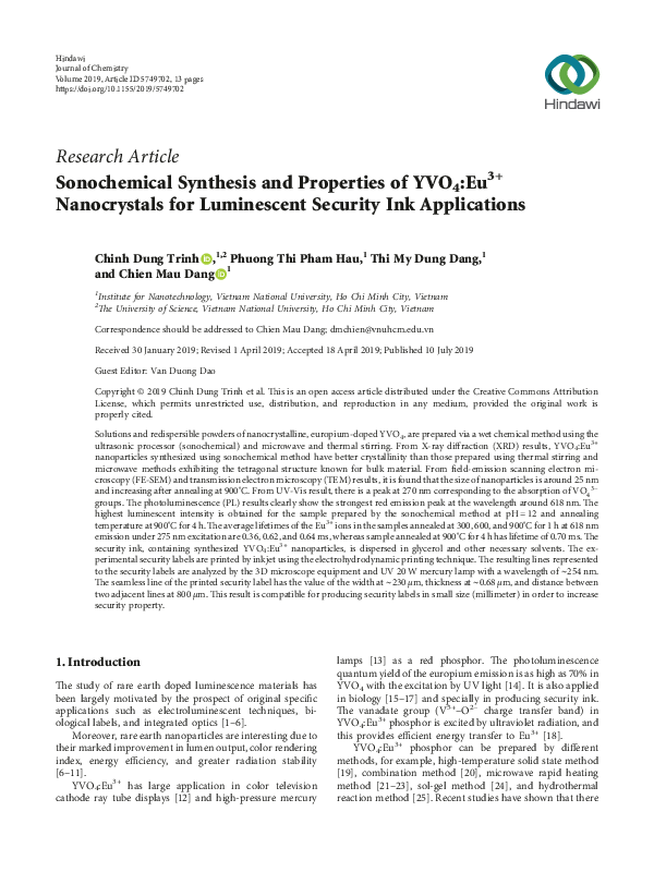 (PDF) Sonochemical Synthesis and Properties of YVO4:Eu3+ Nanocrystals ...