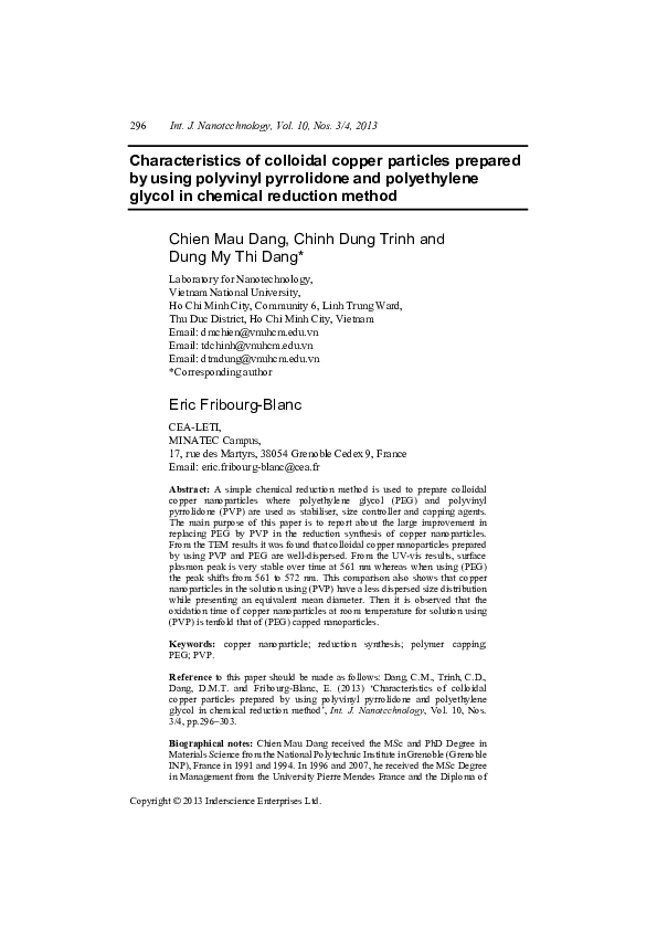 (PDF) Characteristics of colloidal copper particles prepared by using ...