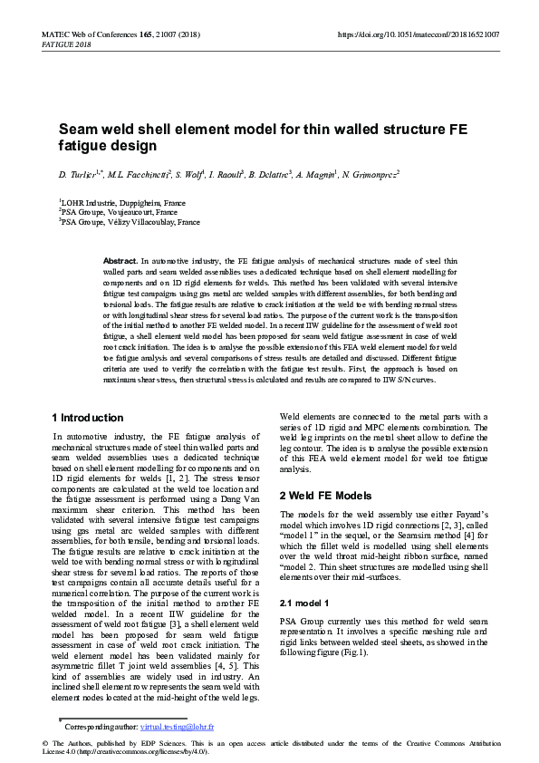 (PDF) Seam weld shell element model for thin walled structure FE ...