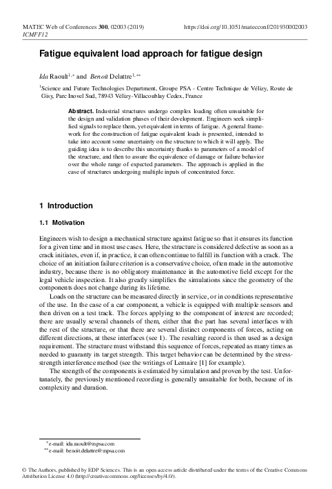 (PDF) Fatigue equivalent load approach for fatigue design