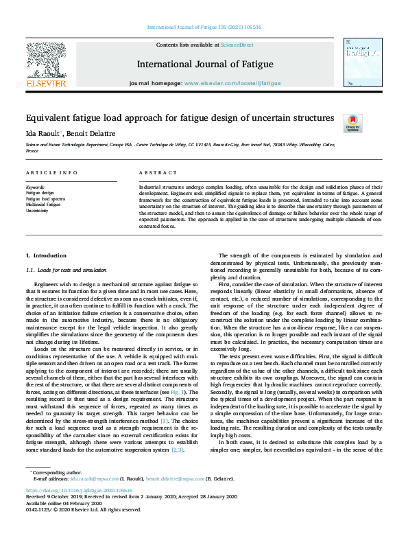 (PDF) Equivalent fatigue load approach for fatigue design of uncertain ...