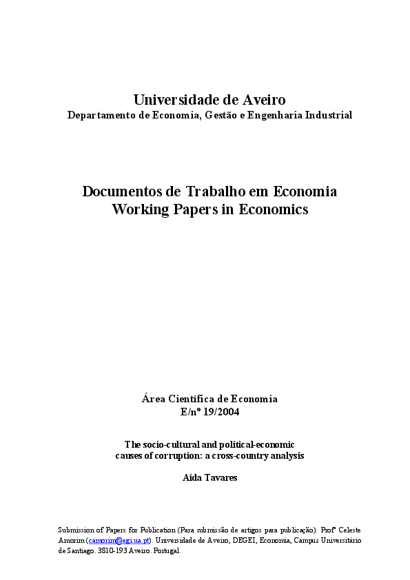 (PDF) The socio-cultural and political-economic causes of corruption: a ...