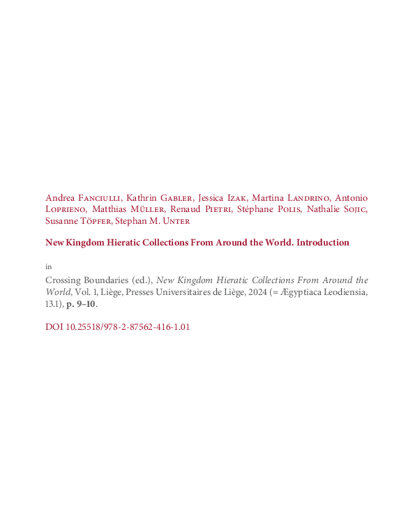 (PDF) New Kingdom Hieratic Collections From Around the World (vol. 1 ...