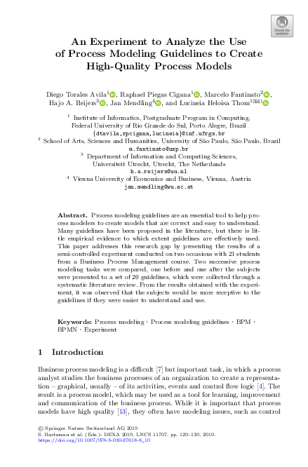 (PDF) An Experiment to Analyze the Use of Process Modeling Guidelines to Create High-Quality ...